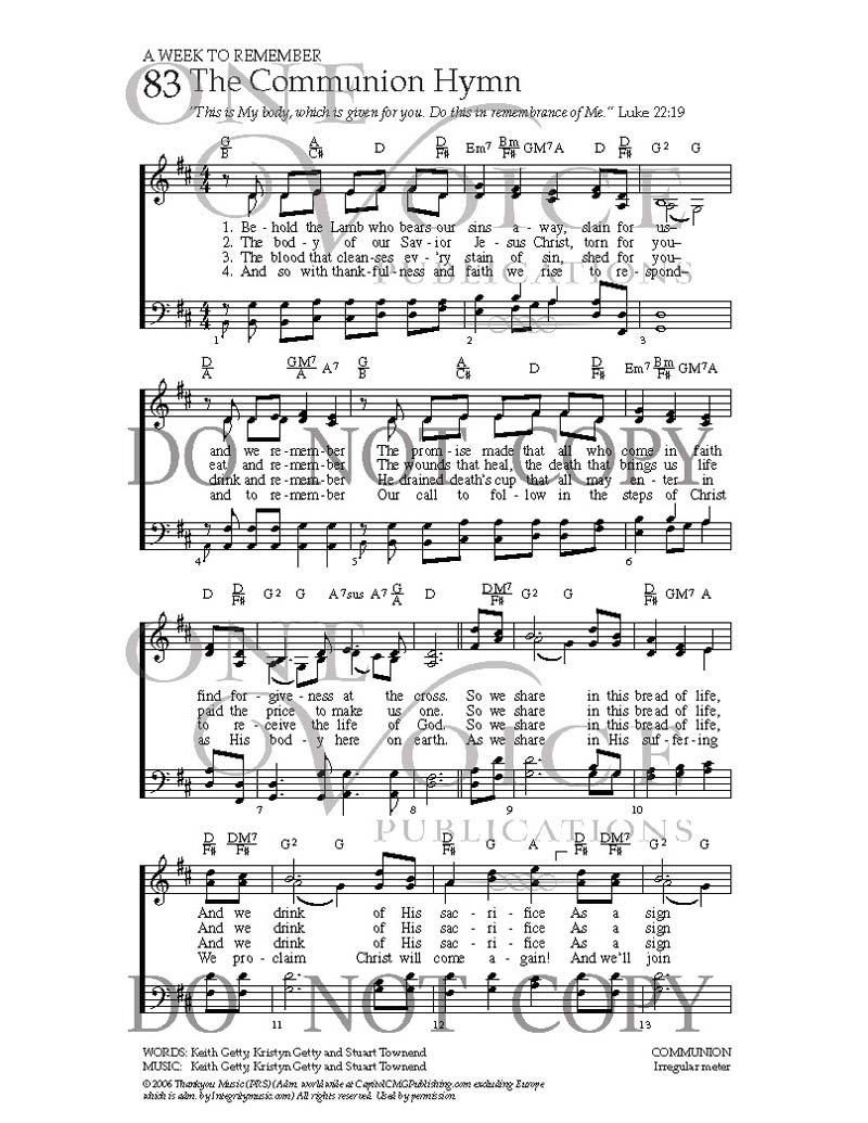 The Communion Hymn One Voice Hymnal